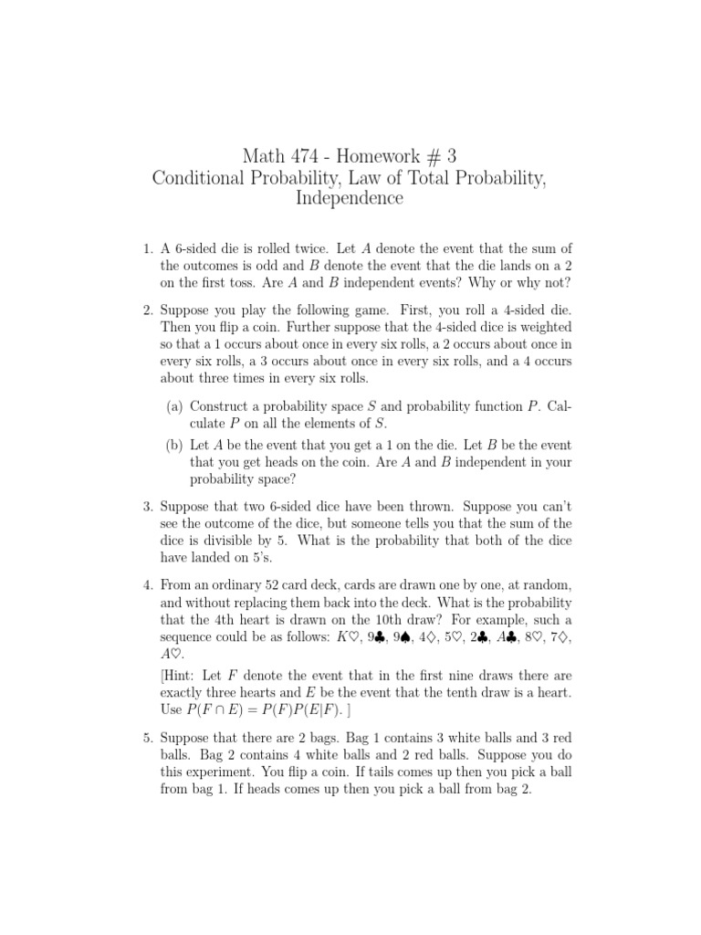 PDF Form Probability | PDF | Probability | Dice