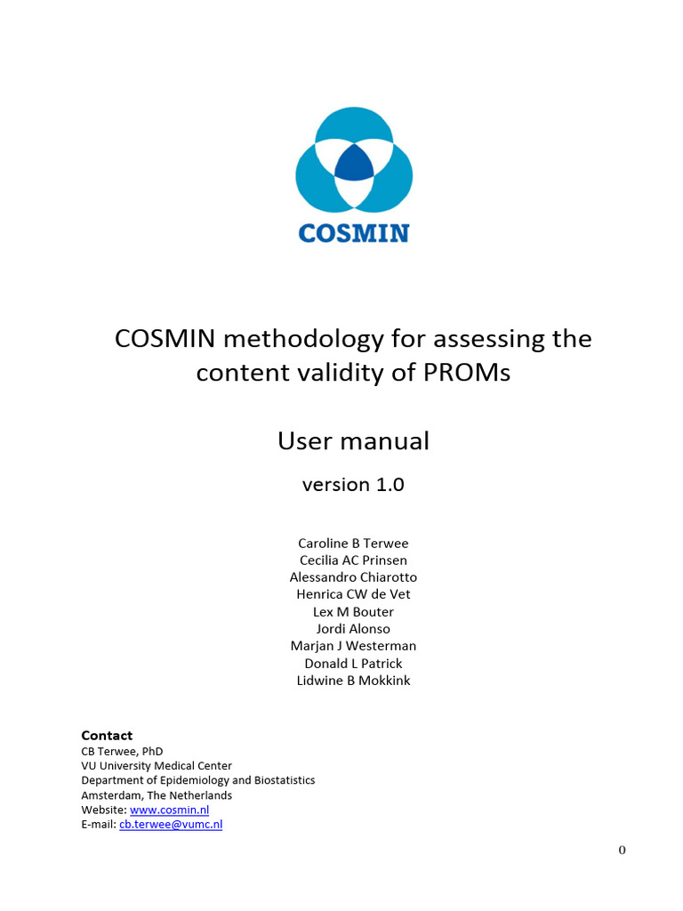 COSMIN Methodology For Content Validity User Manual v1 | PDF | Validity ...