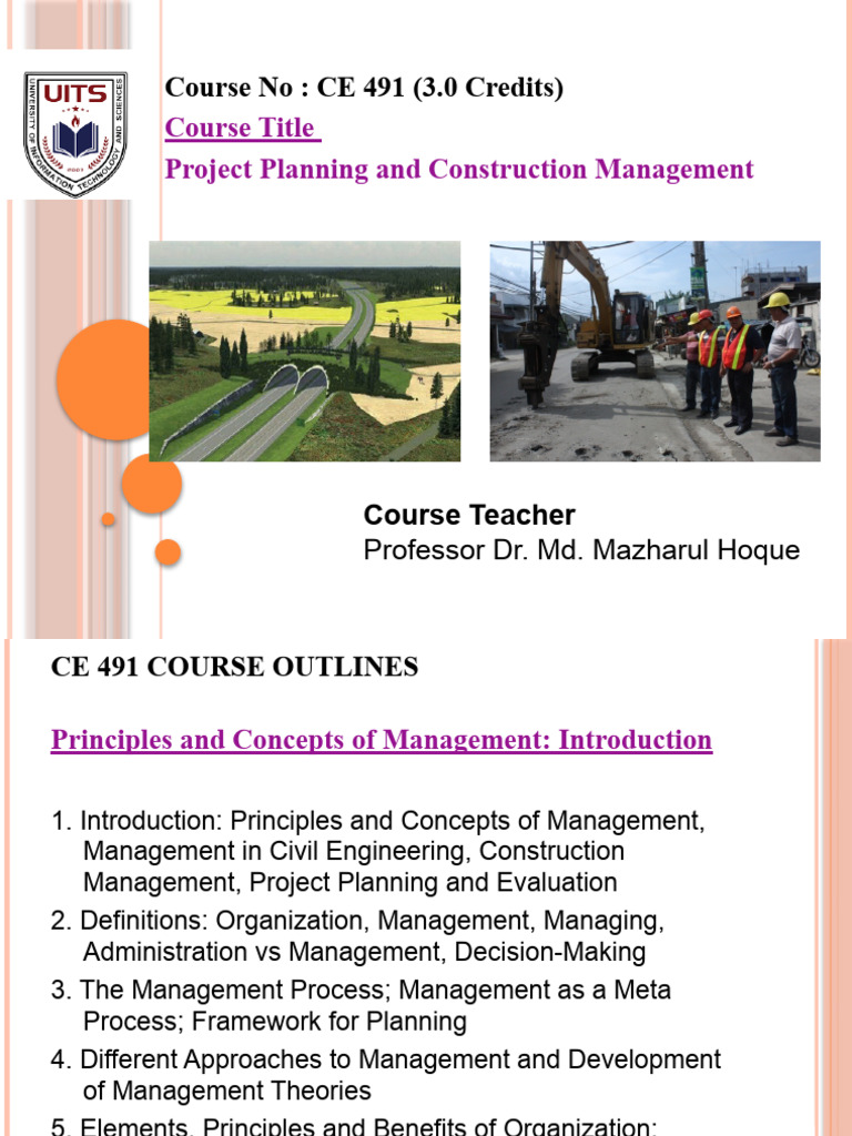CE 491 Course Outline M M Hoque Final (Edited) - October | PDF | Construction Management | System