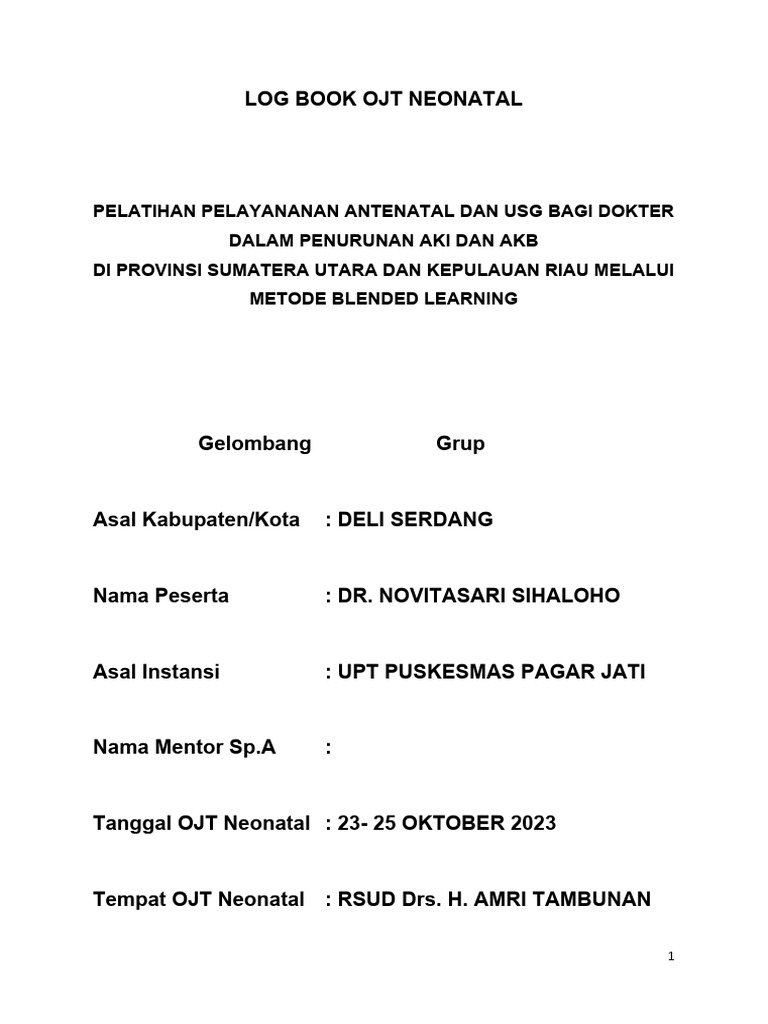 Log Book Ojt Sesi Neonatal | PDF