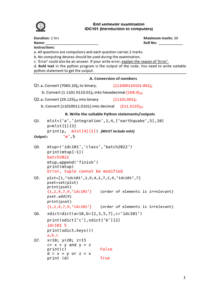 Endsem Idc | PDF | Computer Architecture | Computer Programming