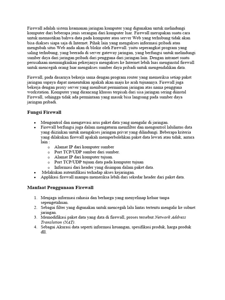 Firewall Adalah Sistem Keamanan Jaringan Komputer Yang Digunakan Untuk ...
