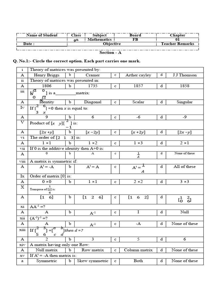 Math 9th FB ch1 N | PDF | Matrix (Mathematics) | Functional Analysis