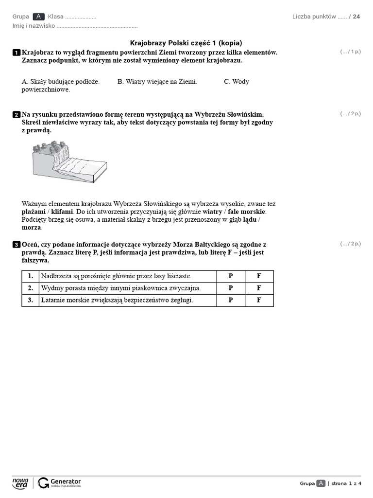 kl.5 Sprawdzian Krajobraz Polski cz.1 | PDF
