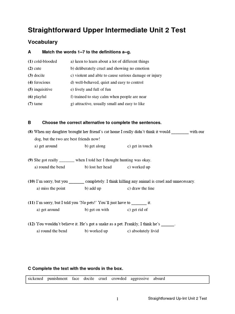 Unit 2 Test | PDF | Pet | Zoo