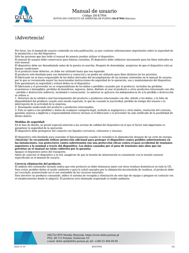 Delta Opti Instruction DS K7P04 | PDF | Residuos | Reciclaje