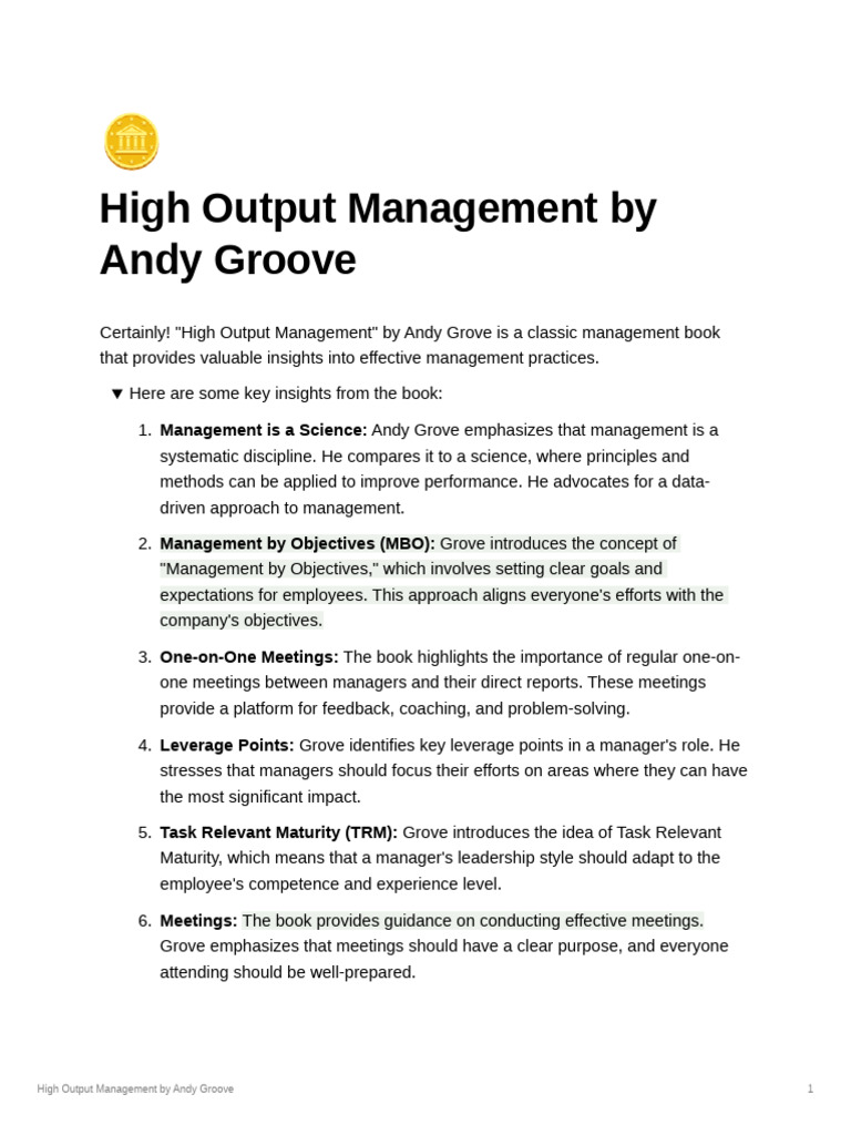 High Output Management by Andy Groove | PDF | Strategic Management ...