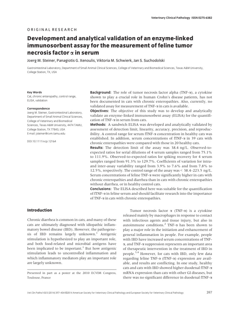 Veterinary Clinical Pathol - 2014 - Steiner - Development and Analytical Validation of An Enzyme ...
