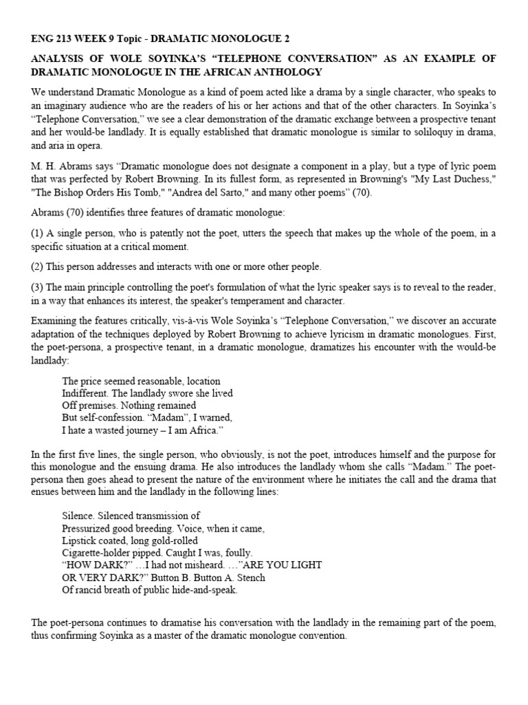 ENG. 213 Week 9 Topic Dramatic Monologue 2 | PDF | Monologue | Robert ...