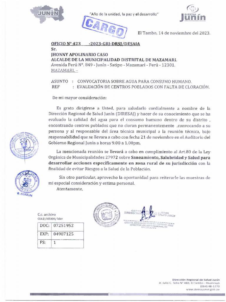 Oficios para Las Municipalidades Distritales de La Provincia de Satipo | PDF