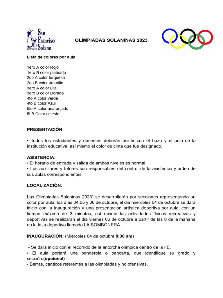 Lista de Colores Olimpiadas 2023 | PDF | Maestros