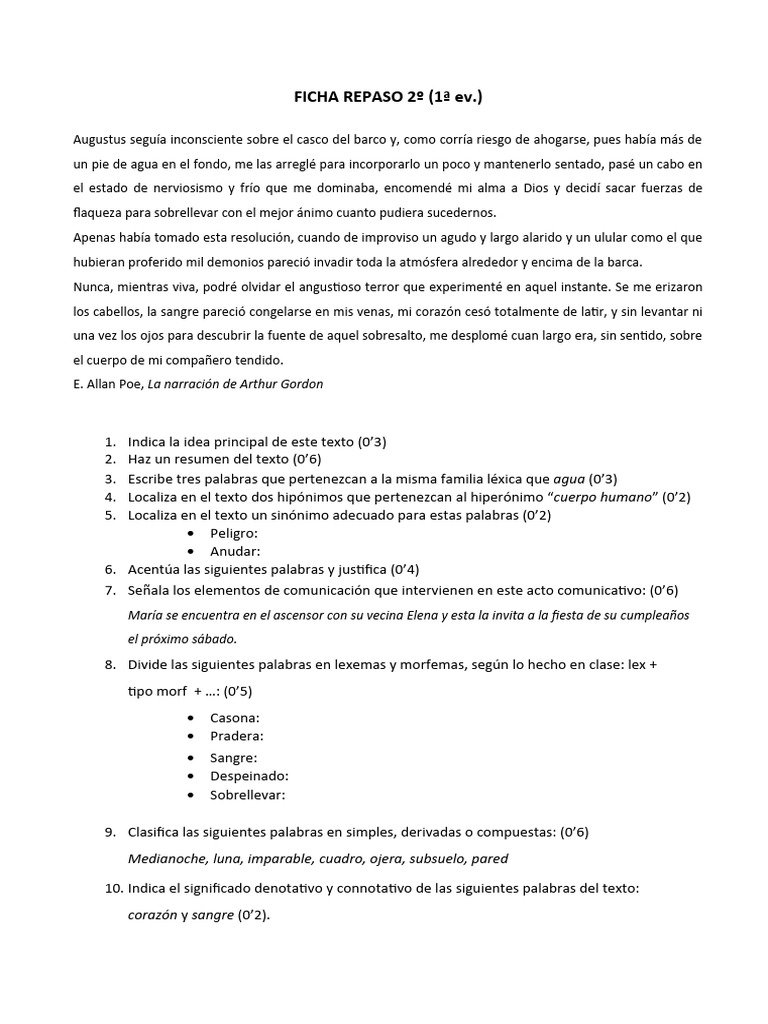 FICHA REPASO 2º (1 Ev.) | PDF