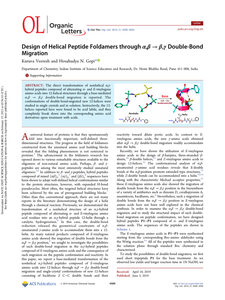 Design of Helical Peptide Foldamers through α,β → β,γ Double-Bond | PDF ...