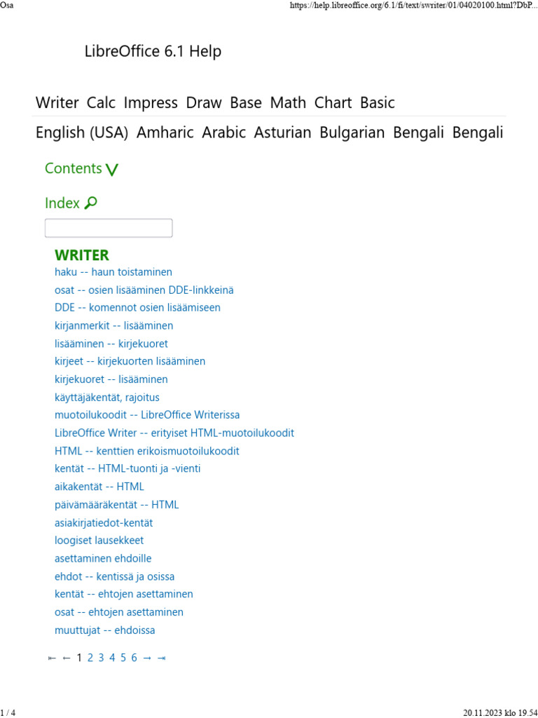 Libreoffice 6.1 Help Writer Calc Impress Draw Base Math Chart Basic English (Usa) Amharic Arabic ...
