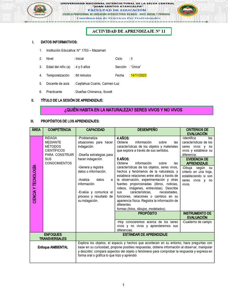 Sesión de Aprendizaje #11 | PDF | Aprendizaje | Evaluación
