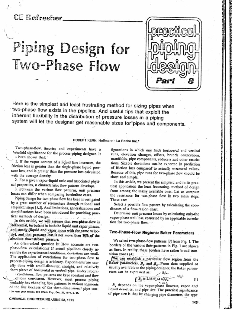 Piping Design For Two-Phase Flow - Robert Kern Chem Eng June23-1975 | PDF