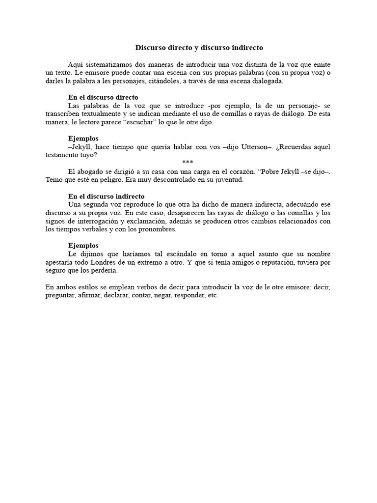 Discurso Directo y Discurso Indirecto - Mini Ficha | PDF