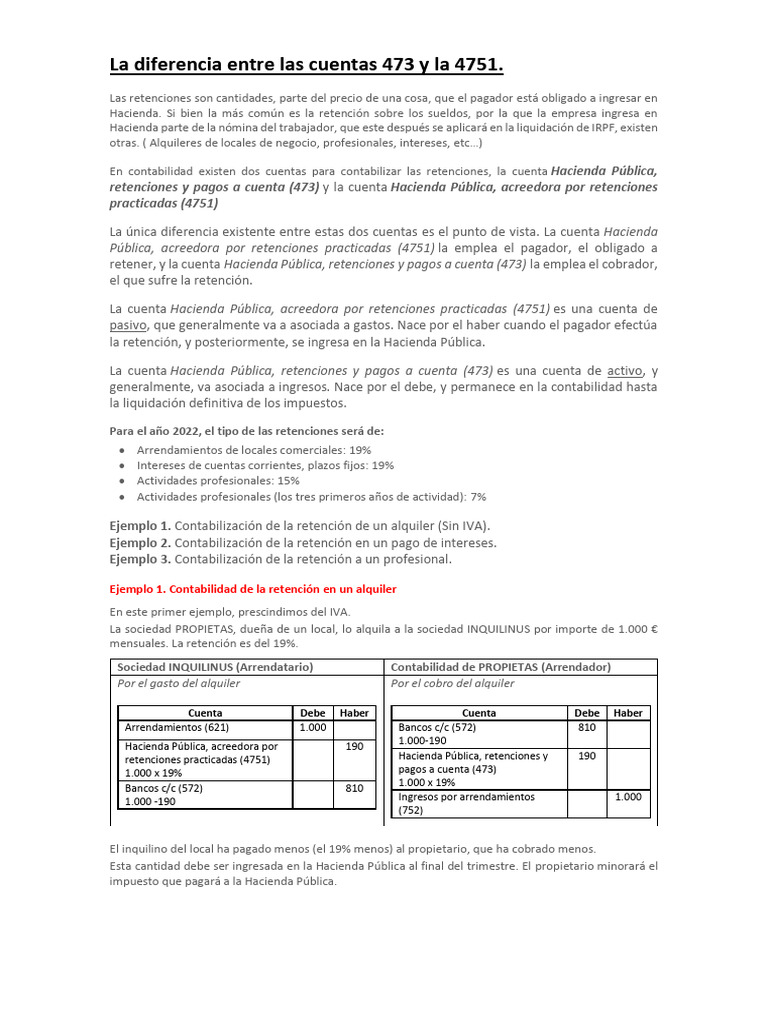 Diferencias entre cuentas 473 y 4751 | PDF | Interés | Contabilidad