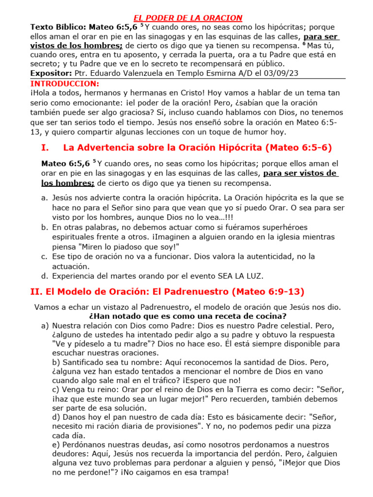 El Poder de La Oracion | PDF | Oración | orador del Señor