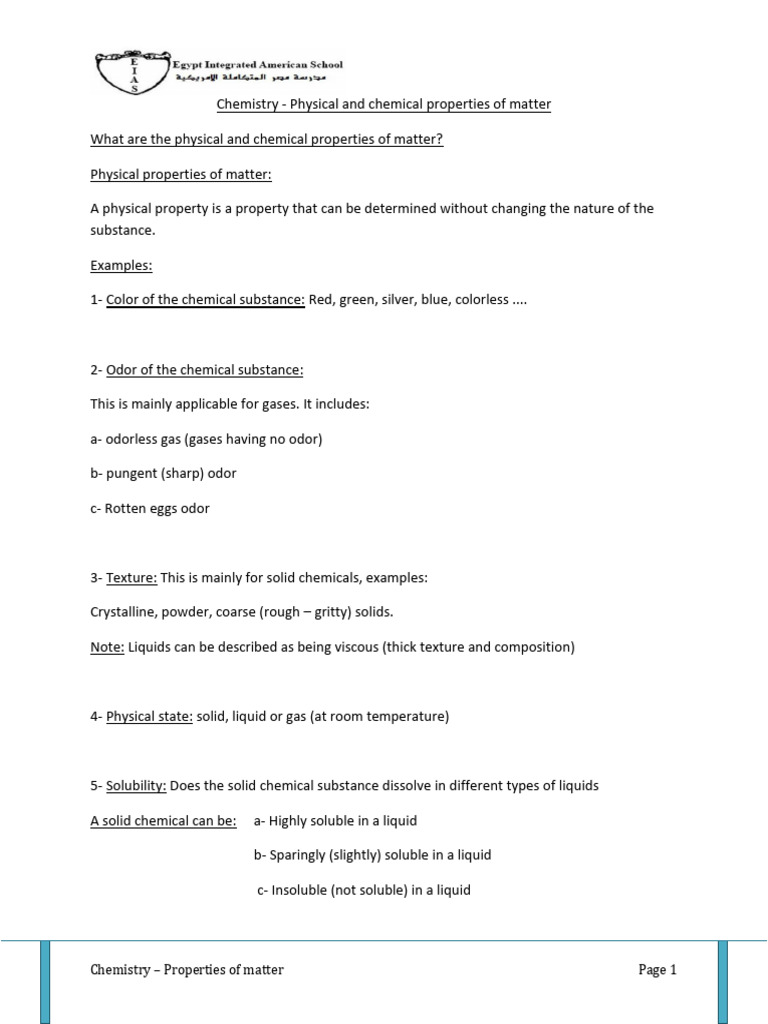 Physical & Chemical Properties Guide | PDF | Chemical Substances ...