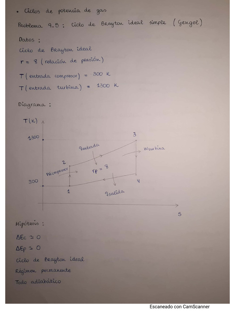Ejercicios Ciclos de Potencia de Gas Ingeniería Térmica | PDF