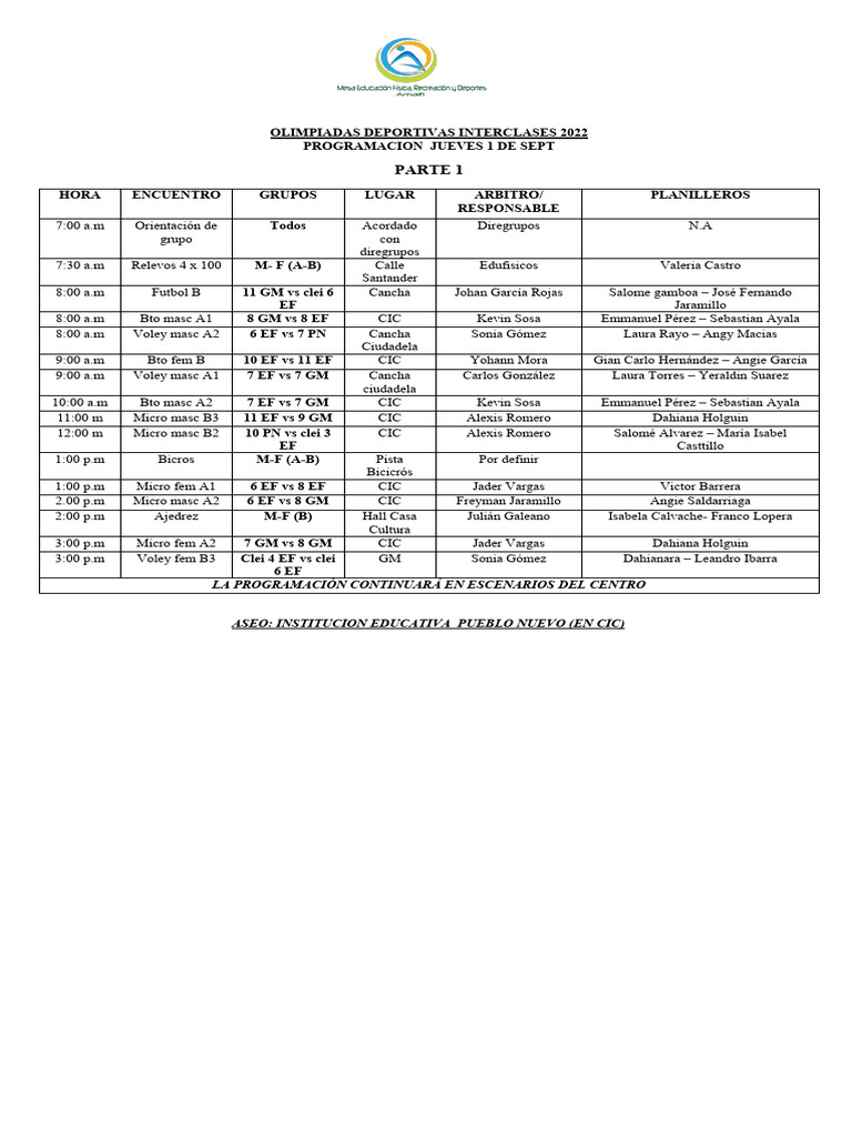 Juegos Interclases 2022 | PDF