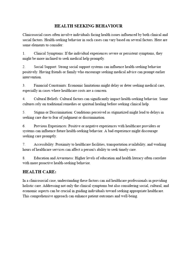 Health Seeking Behaviour | Download Free PDF | Hypertension | Health Care