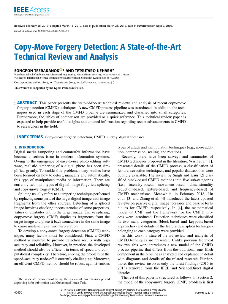 Copy-Move Forgery Detection A State-of-the-Art Technical Review and ... Copy-Move Forgery Detection A State-of-the-Art Technical Review and ...