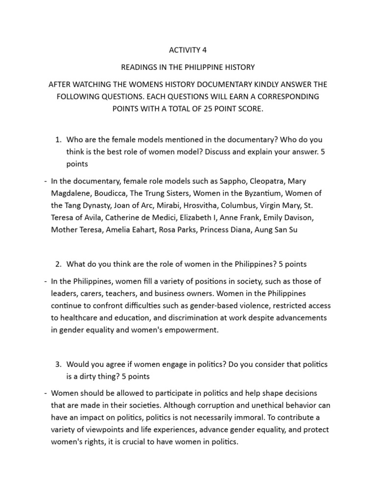 Activity 4 Readings in The Philippine History Guillermo | PDF | Gender ...