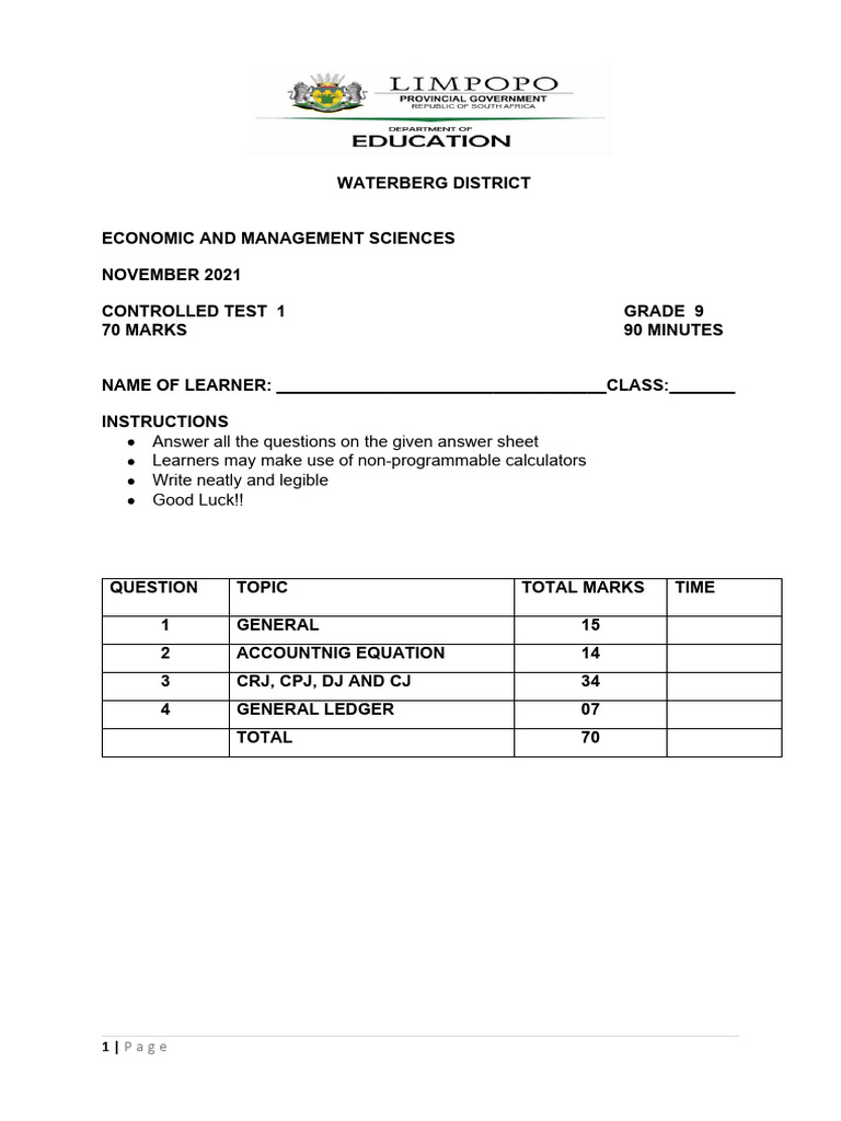 Ems Grade 9 Paper 1 Nov 2021 | Download Free PDF | Debits And Credits ...