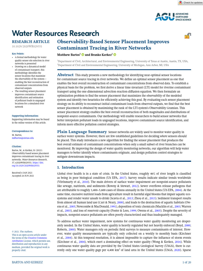 Observability Based Sensor Placement Improves Contaminant Tracing in River | PDF | Mathematical ...