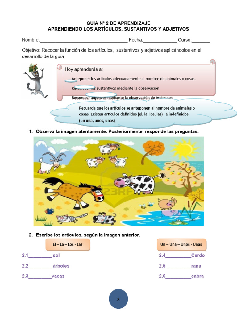 Guia Adjetivos, Sustantivos y Articulos | PDF | Caso de carta | Adjetivo