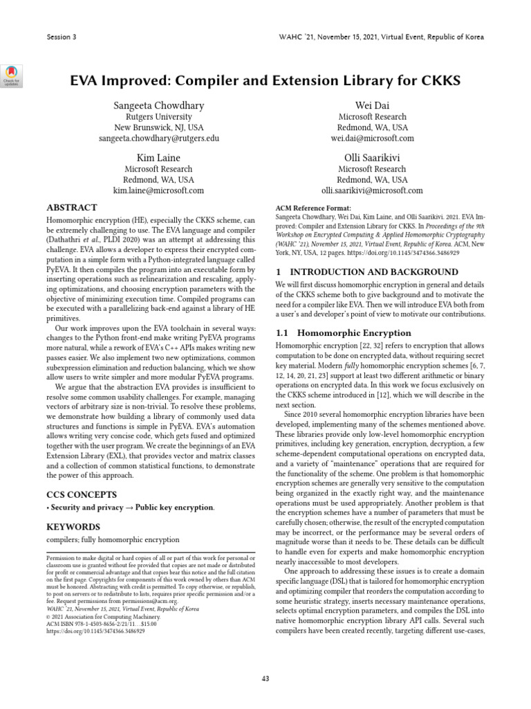 Eva CKKS | PDF | Encryption | Cryptography
