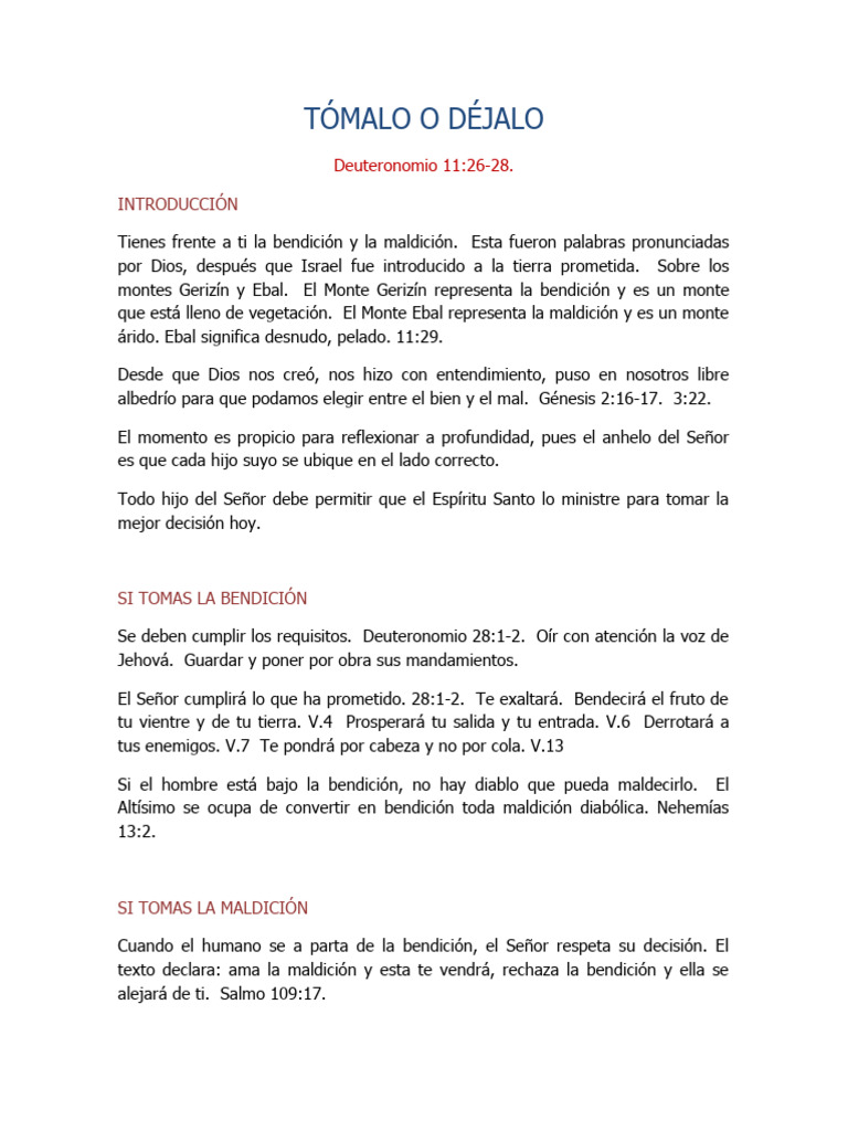 Tómalo o Déjalo | PDF | Bendición | Creencia religiosa y doctrina