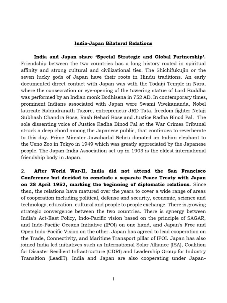 Japan - Bilateral Brief MEA Website Oct 2023 | PDF | Foreign Direct ...
