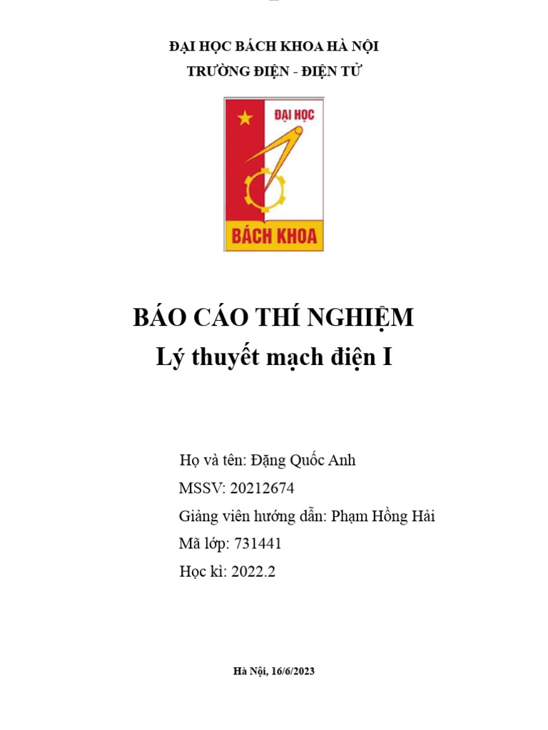 Bao Cao Thi Nghiem Ly Thuyet Mach 1 | PDF