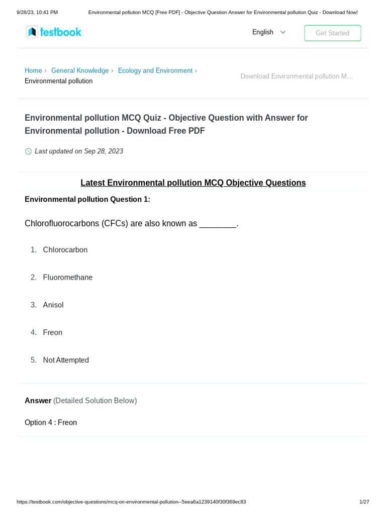Environmental Pollution MCQ (Free PDF) - Objective Question Answer For ...