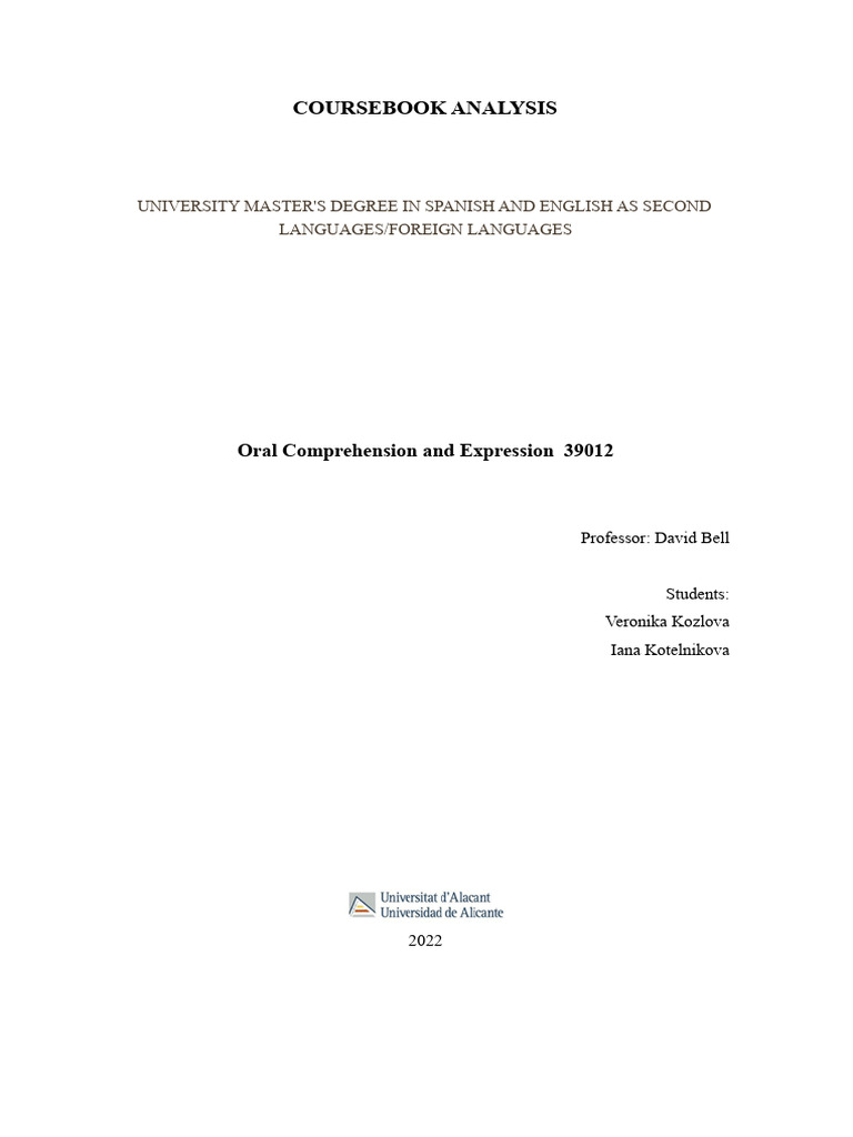 Coursebook Analysis - Docx-2 | PDF | Language Education | Communication