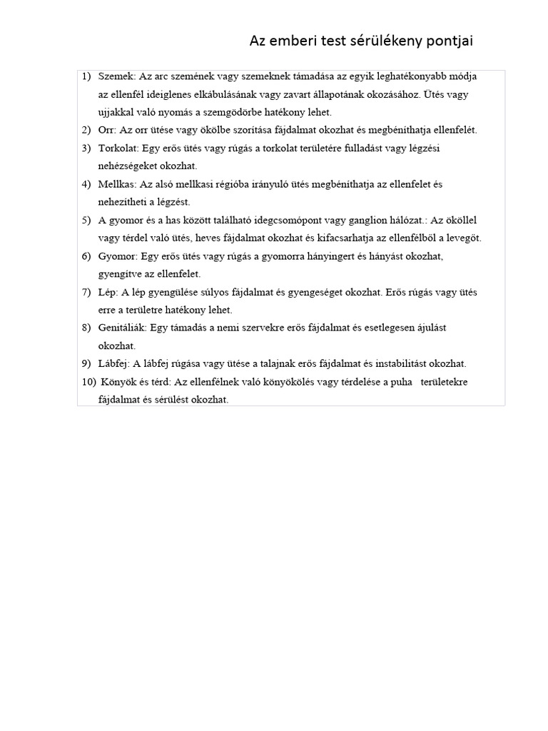 Az Emberi Test Sérülékeny Pontjai | PDF