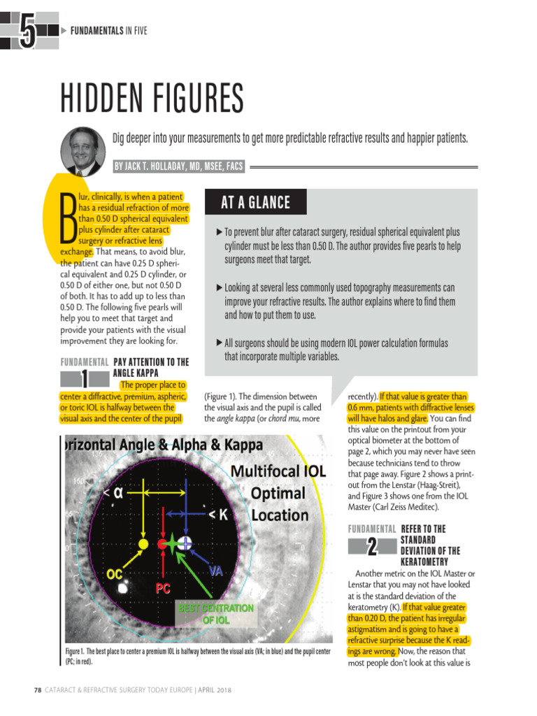CRSTE0418 - Fundamentals - Holladlay - Kappa Angle | PDF | Cornea | Vision