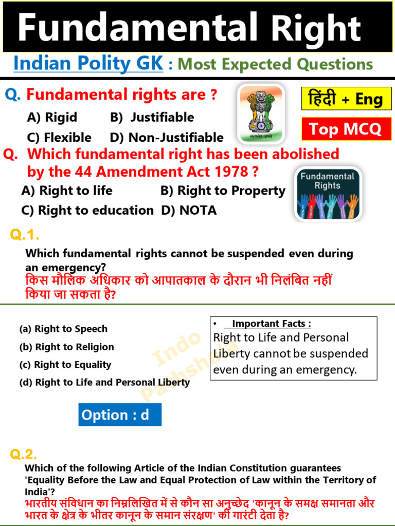 Fundamental Rights (Top MCQ) | PDF | Political Charters | Government