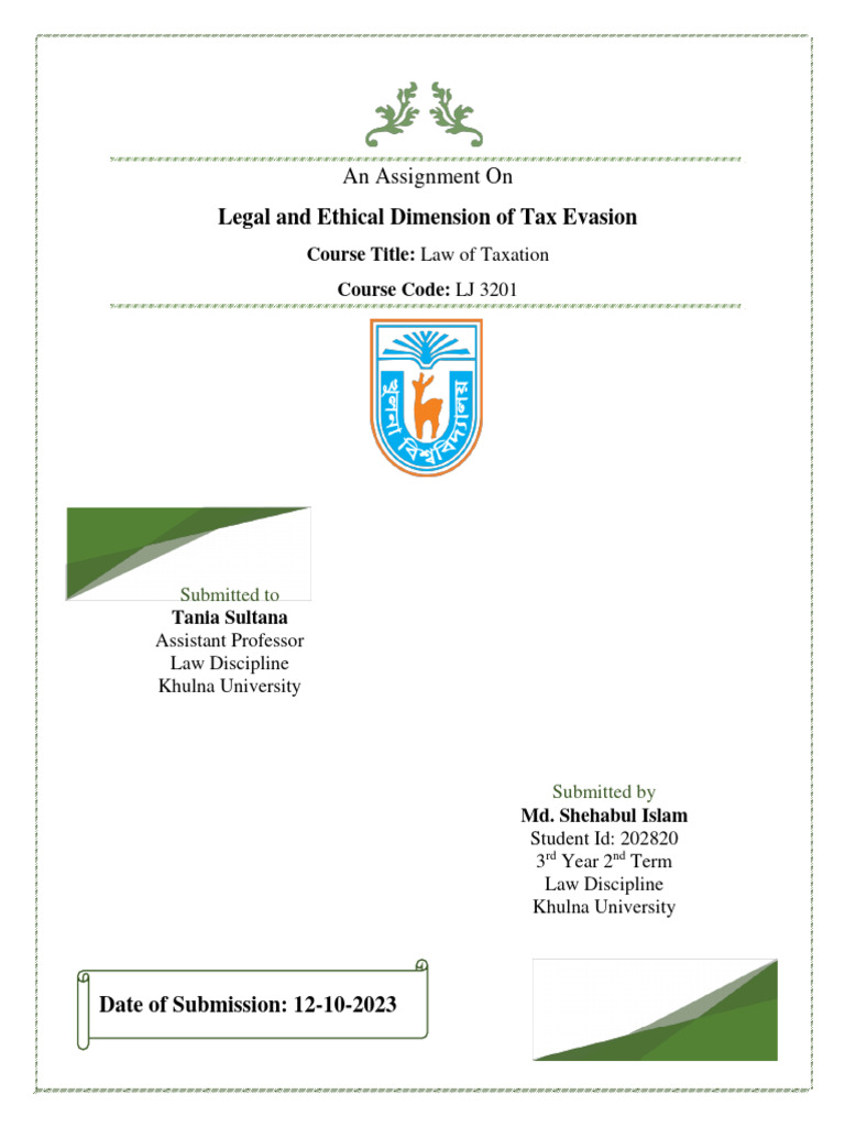 Legal & Ethical Dimension of Tax Evasion | PDF | Taxes | Tax Evasion