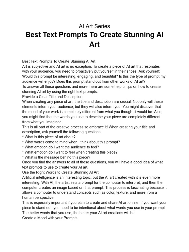 Best Text Prompts for AI Art Creation | PDF | Intelligence (AI ...