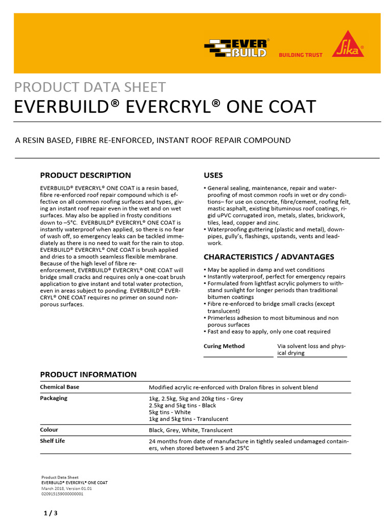 Manual Everbuild Evercryl One Coat 15341 | PDF | Roof | Coating