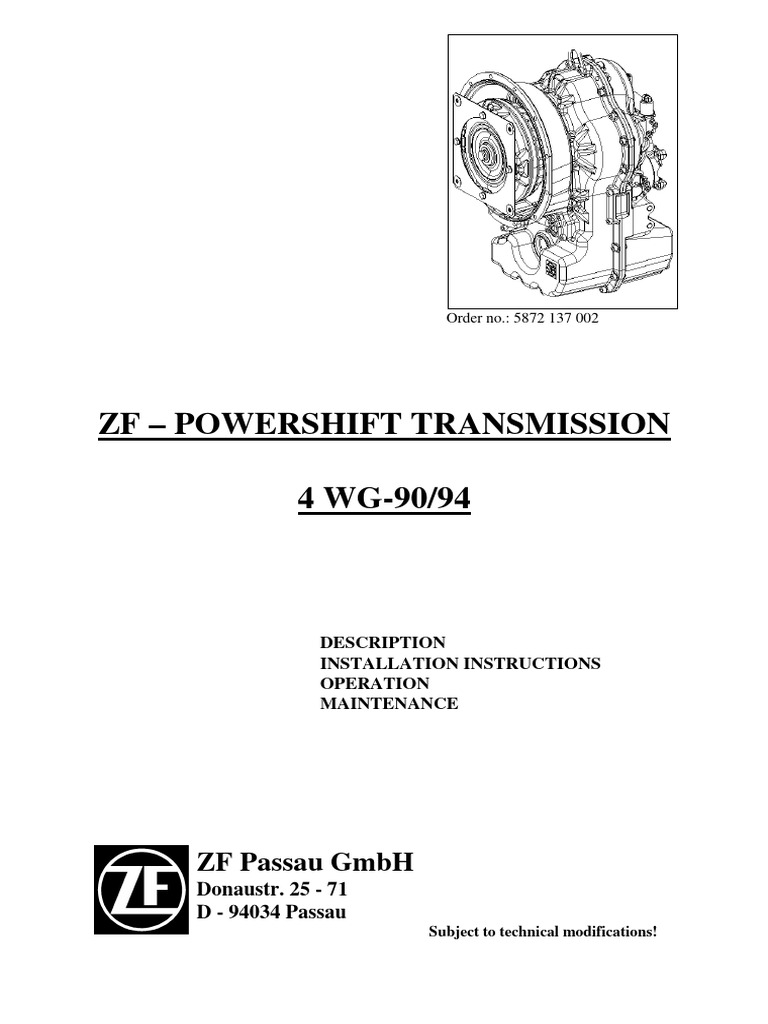 ZF 4 WG 90 - 94 POWERSHIFT TRANSMISSION | PDF | Axle | Clutch