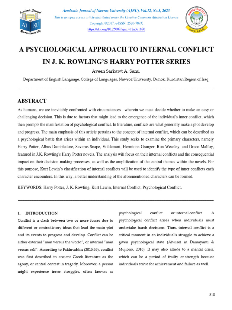 A Psychological Approach To Internal Conflict in J. K. Rowling's Harry ...