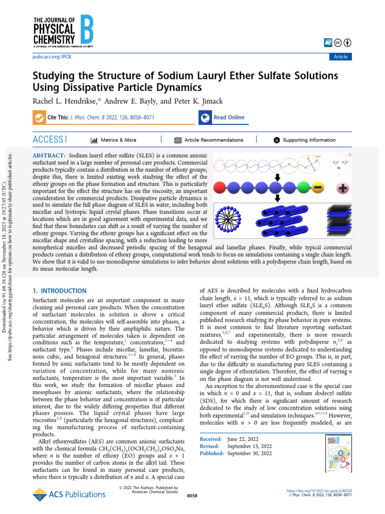 Hendrikse Et Al 2022 Studying The Structure of Sodium Lauryl Ether ...