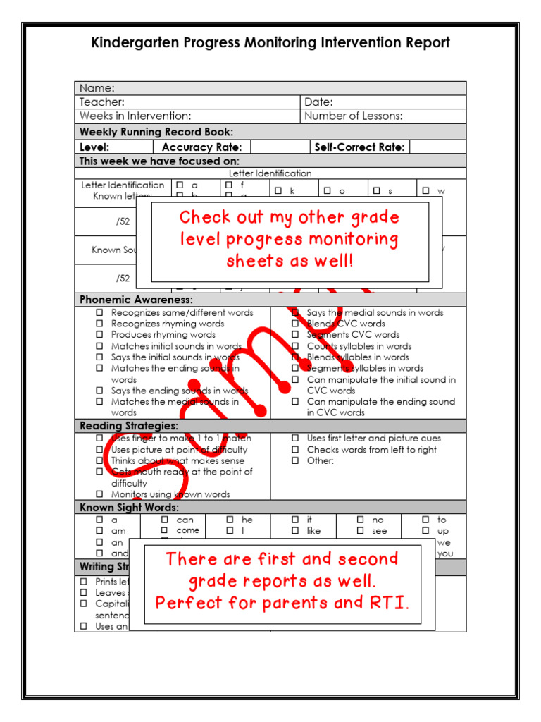 Check Out My Other Grade Level Progress Monitoring Sheets As Well ...