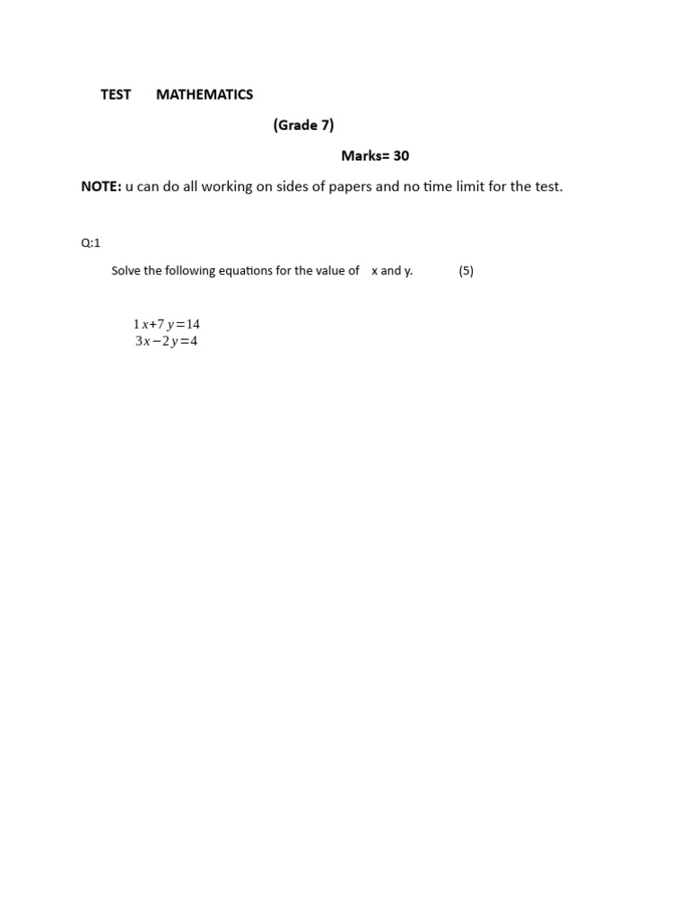 Test Mathematics Class 7 | PDF | Language Arts & Discipline | Science ...