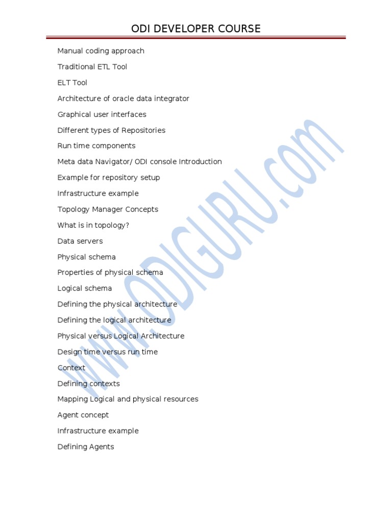 ODI Developer Contents | PDF | Oracle Database | Database Schema